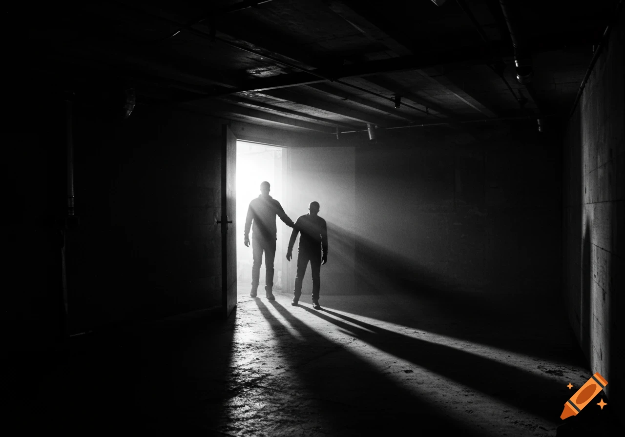 Eerie scene of a shadow figure watching a floating balloon on Craiyon