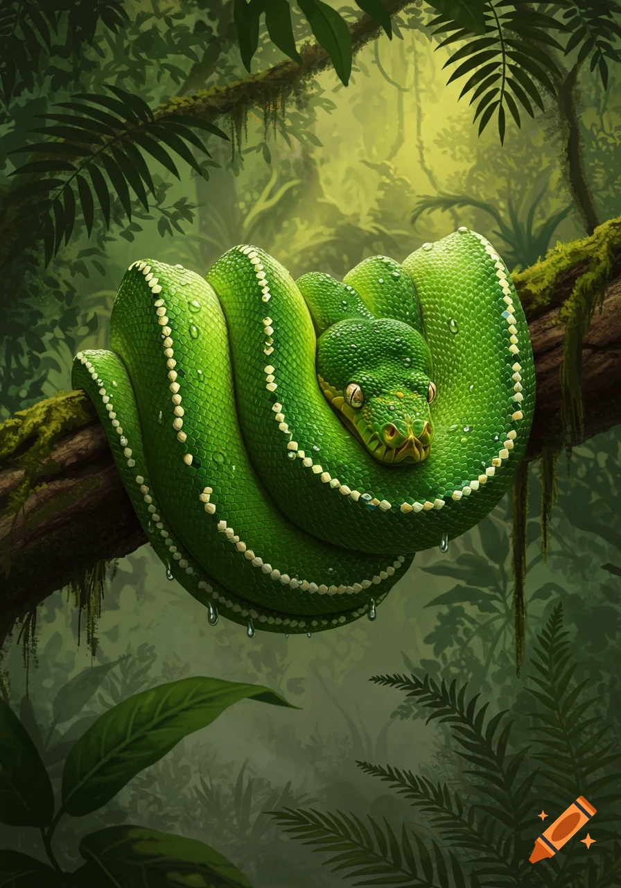 Muscular man with a python's head and scales around his shoulders ...