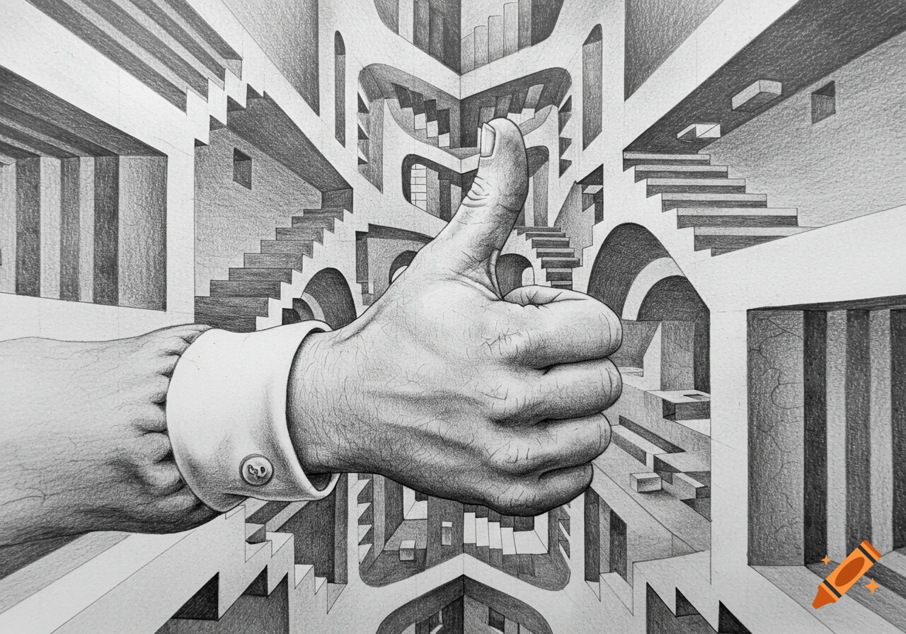 Pencil drawing of a hand giving a thumbs up gesture against an ...