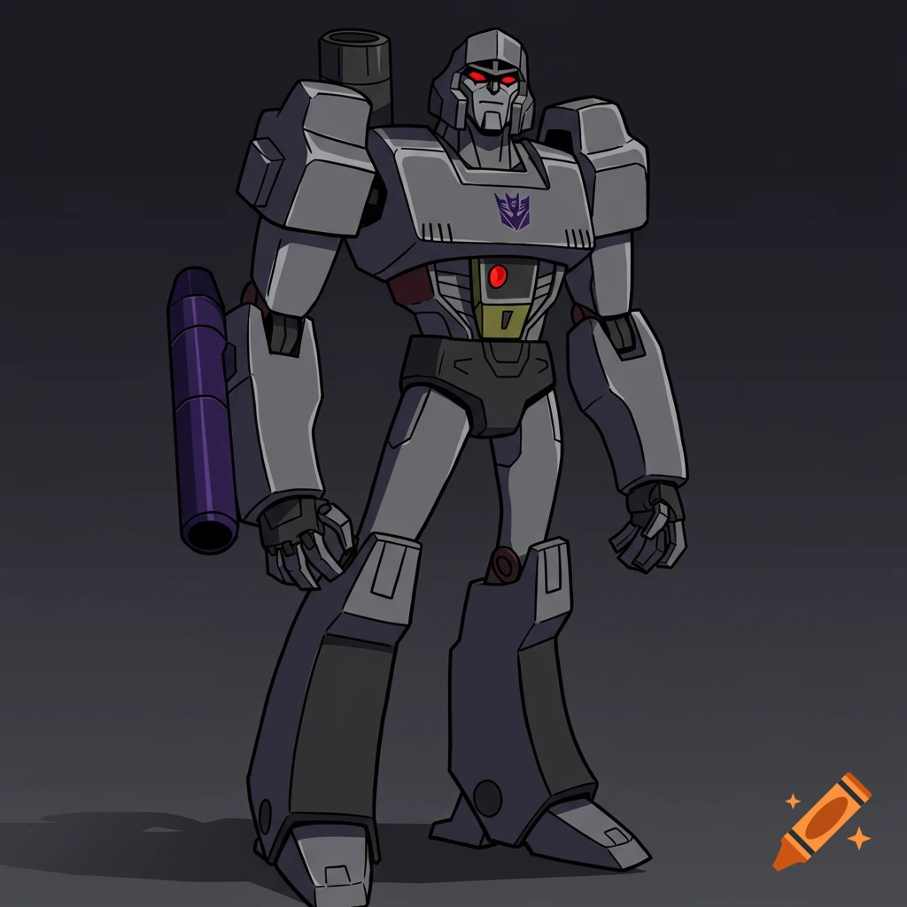 A full-body cartoon illustration of the gray, angular robot Megatron ...