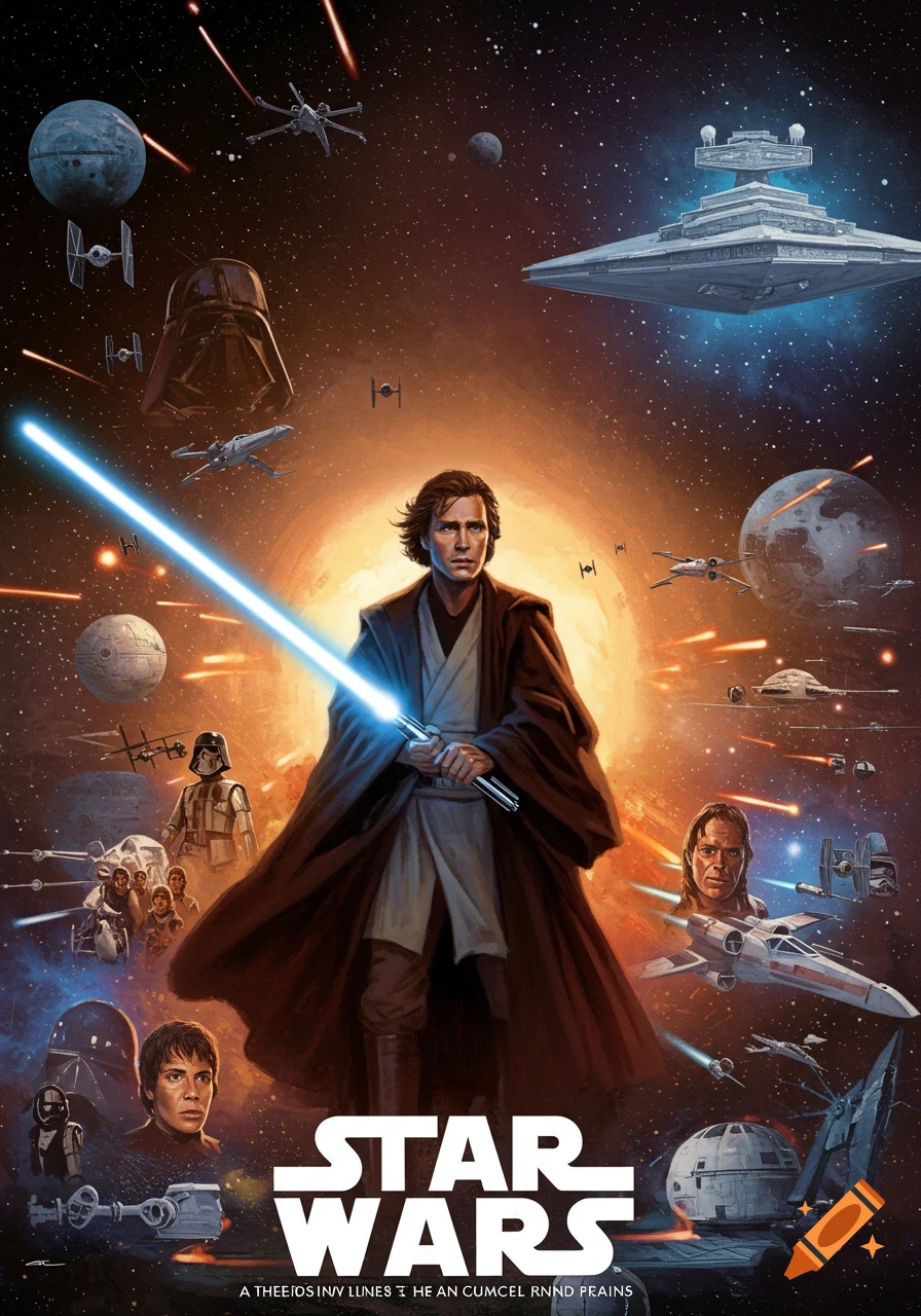 A grayscale collage depicting multiple versions of Anakin Skywalker and ...