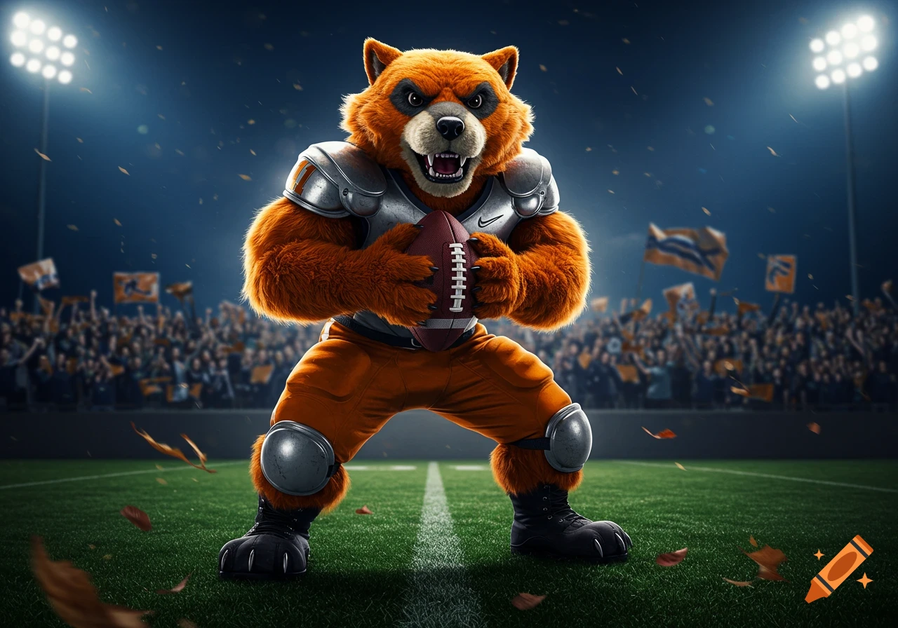 An anthropomorphic fox wearing a football jersey, jeans, and boots ...
