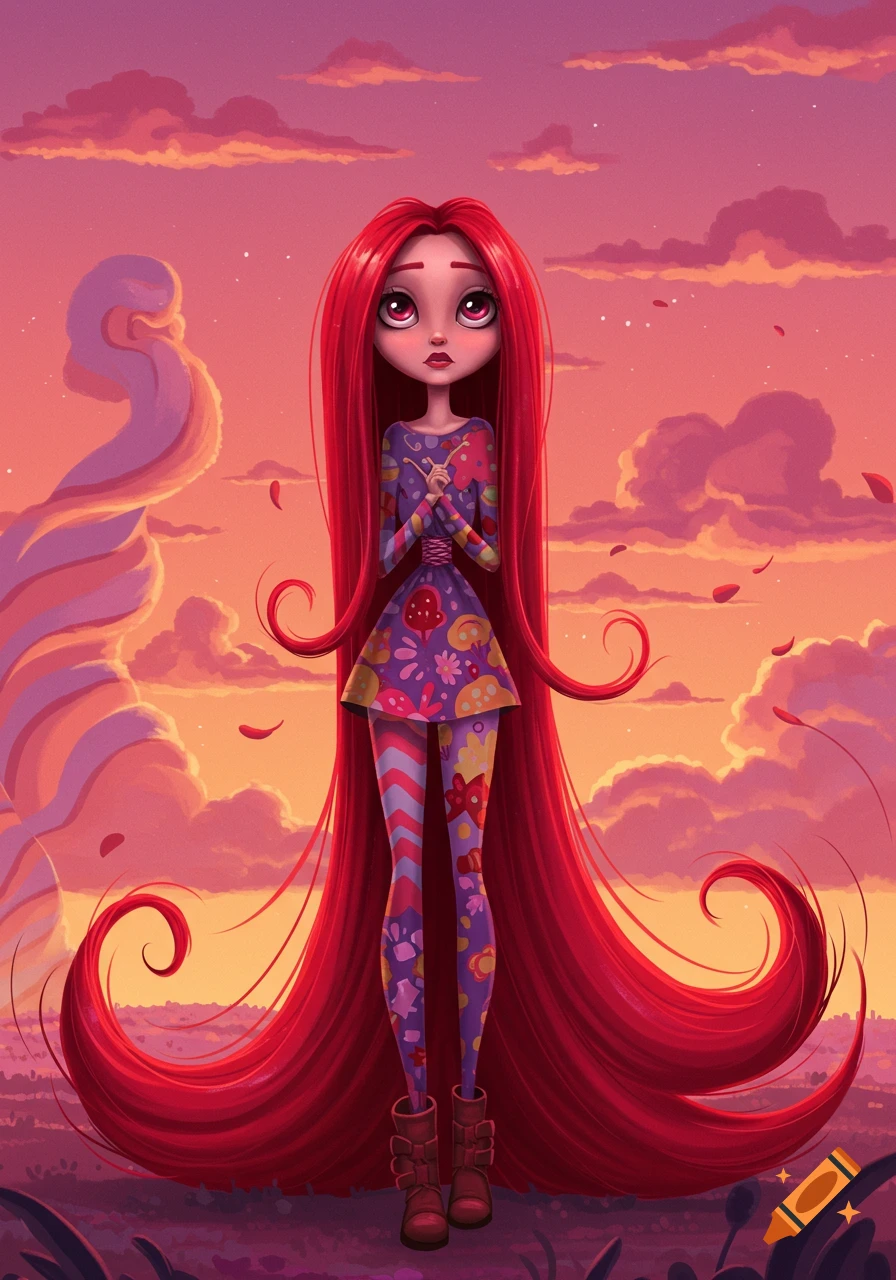 A vibrant illustration of a purple-haired fairy girl in a colorful ...