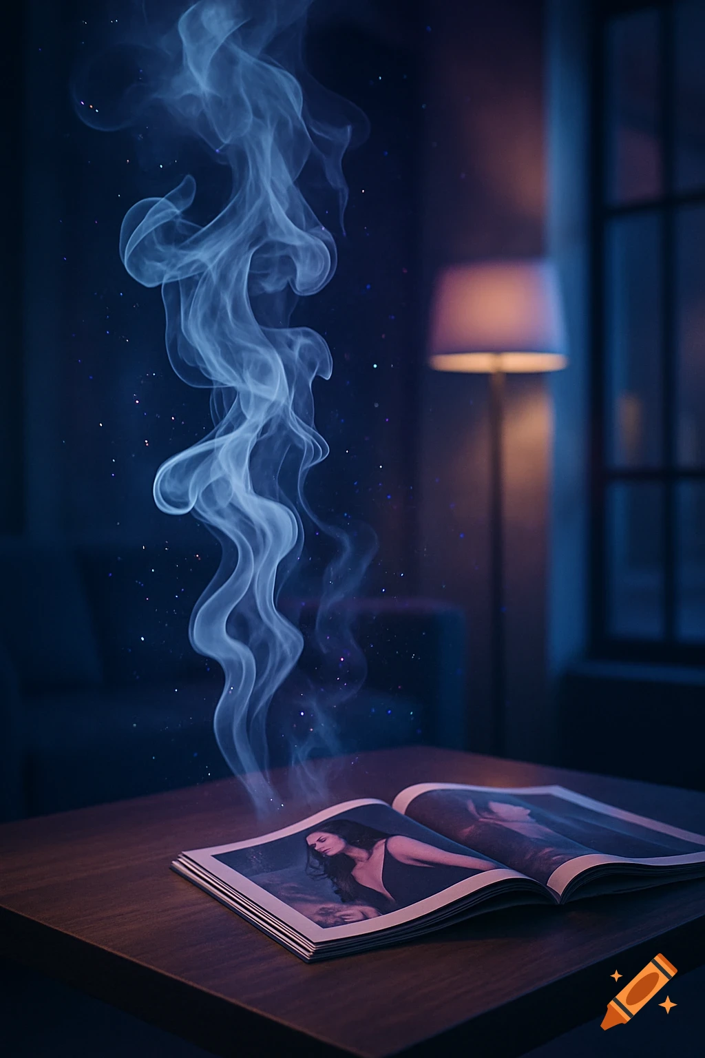 A man stands before a giant liquor bottle with eyes, emitting colorful ...