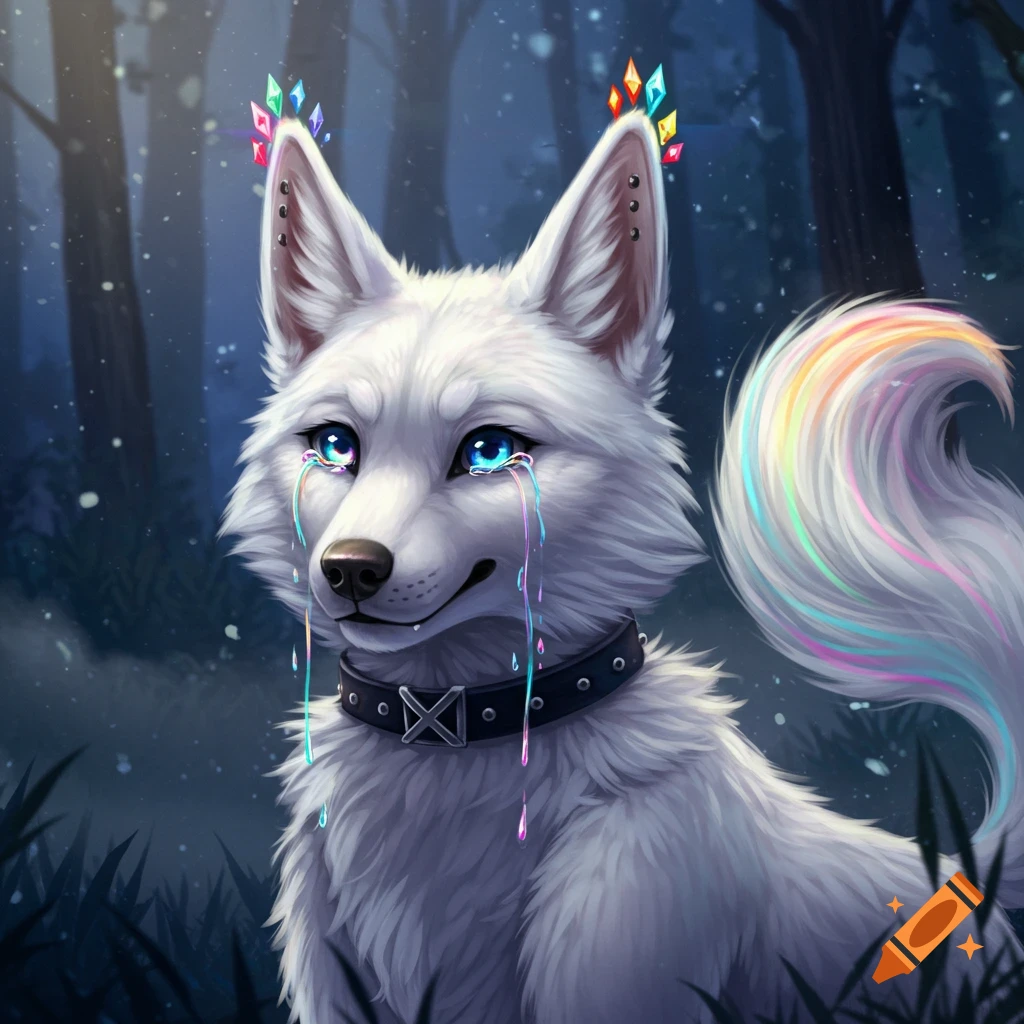 A vibrant violet fox with glowing eyes and shimmering fur swims ...