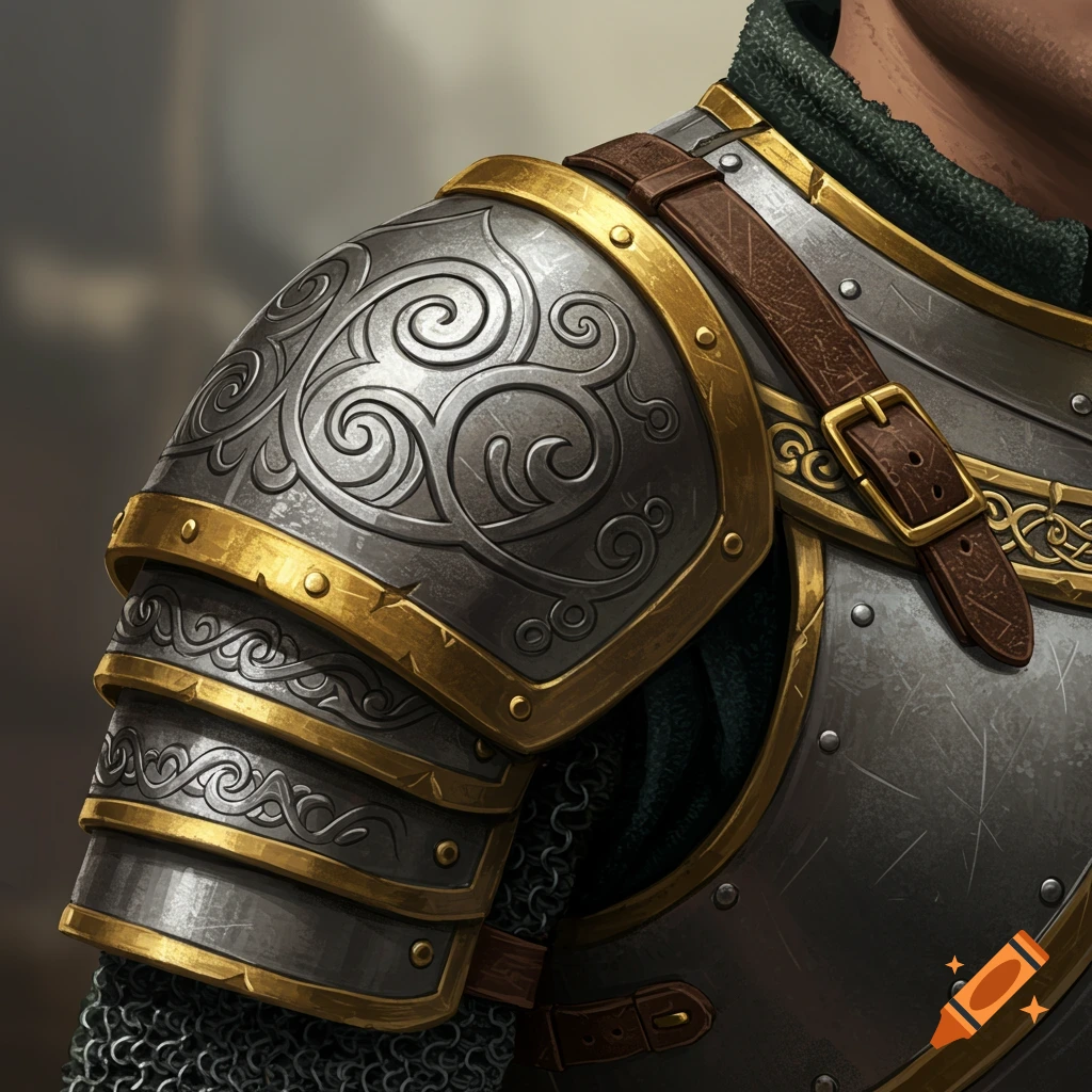 Close-up of detailed magic body armor from the front on Craiyon