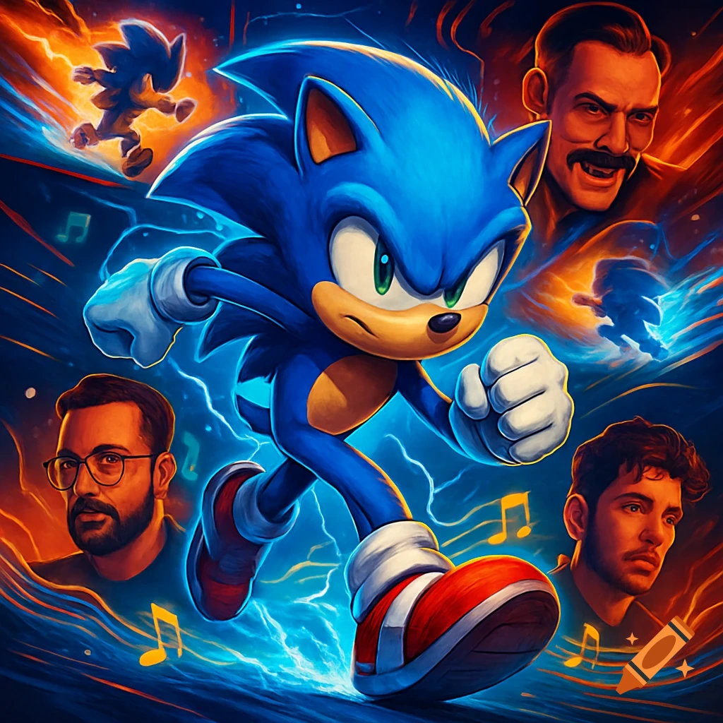 Stylized illustration of Sonic the Hedgehog running with electric ...