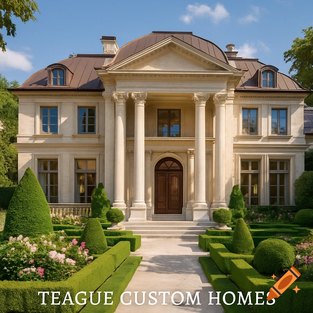 A grand, cream-colored luxury house with classical columns and a domed ...