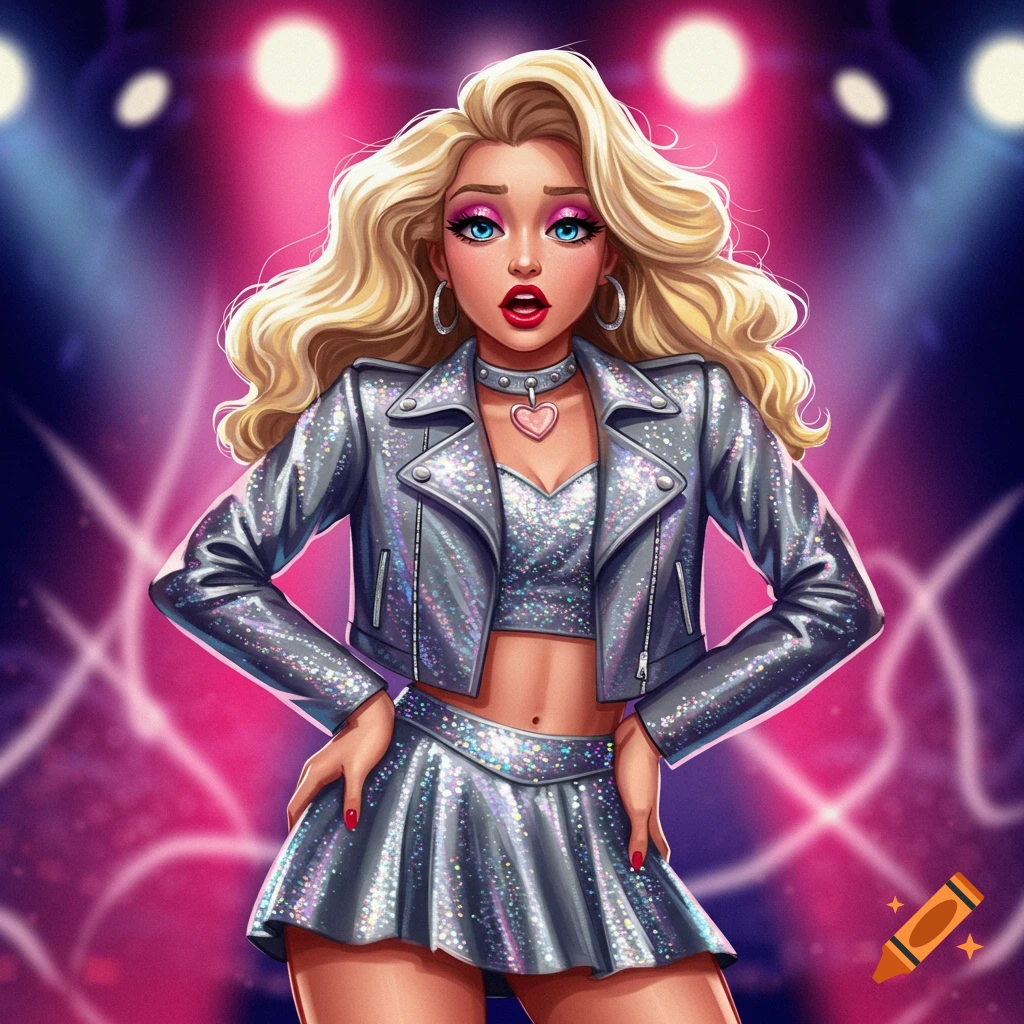 Illustrated portrait of a rhythmic gymnast in a sparkling blue leotard ...