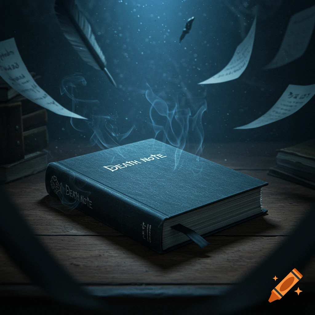 An ancient parchment scroll with glowing blue alien script floats in a ...