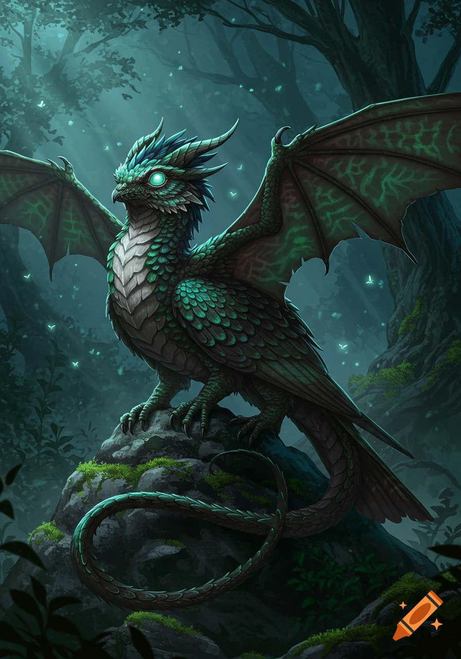 A fierce, dark-furred fantasy creature with glowing purple eyes and ...