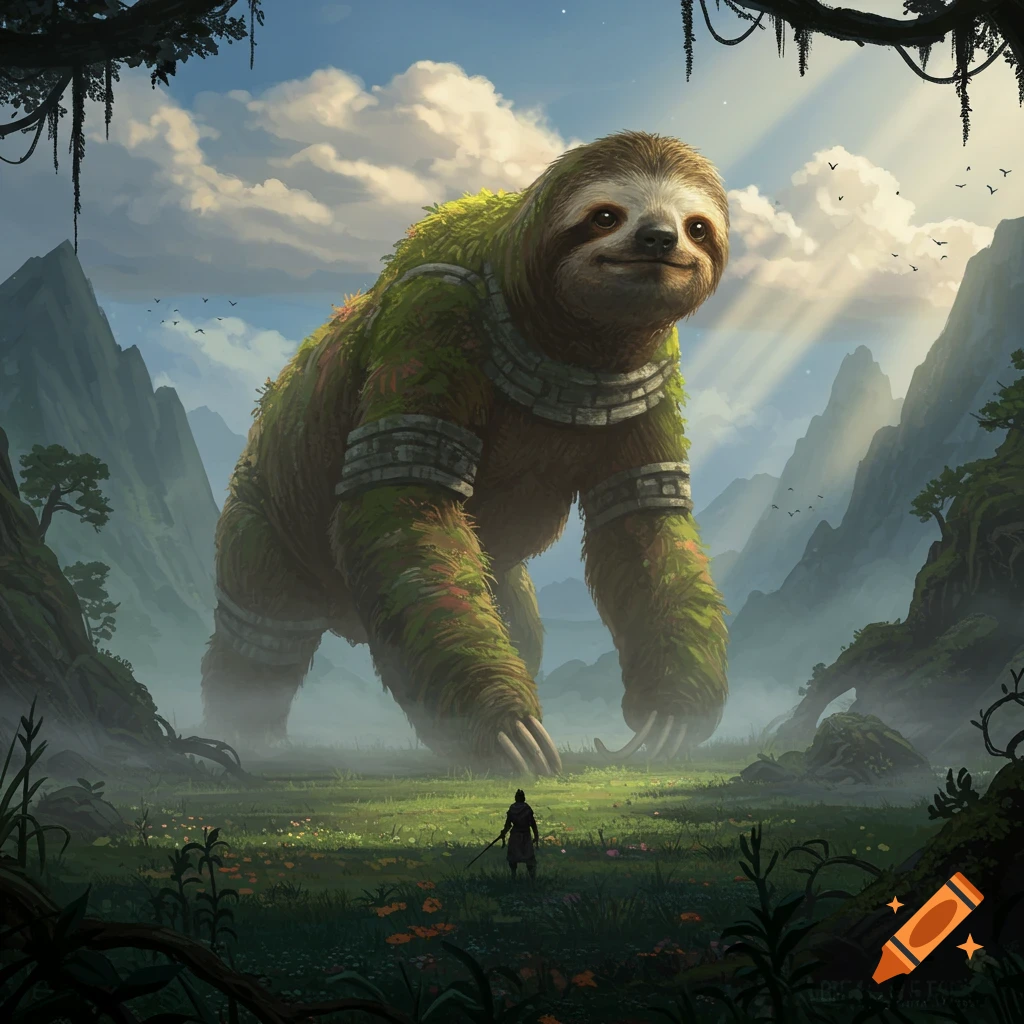 A regal chimpanzee in a red coat sits on an ancient stone throne ...