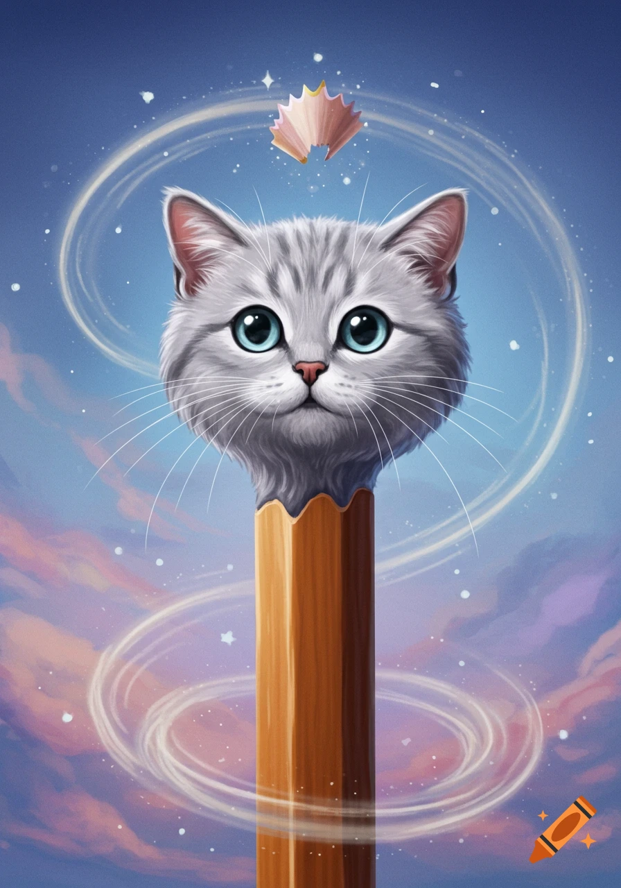 Four stylized cats, a tubby grey, black, tabby, and Siamese, pose on a ...