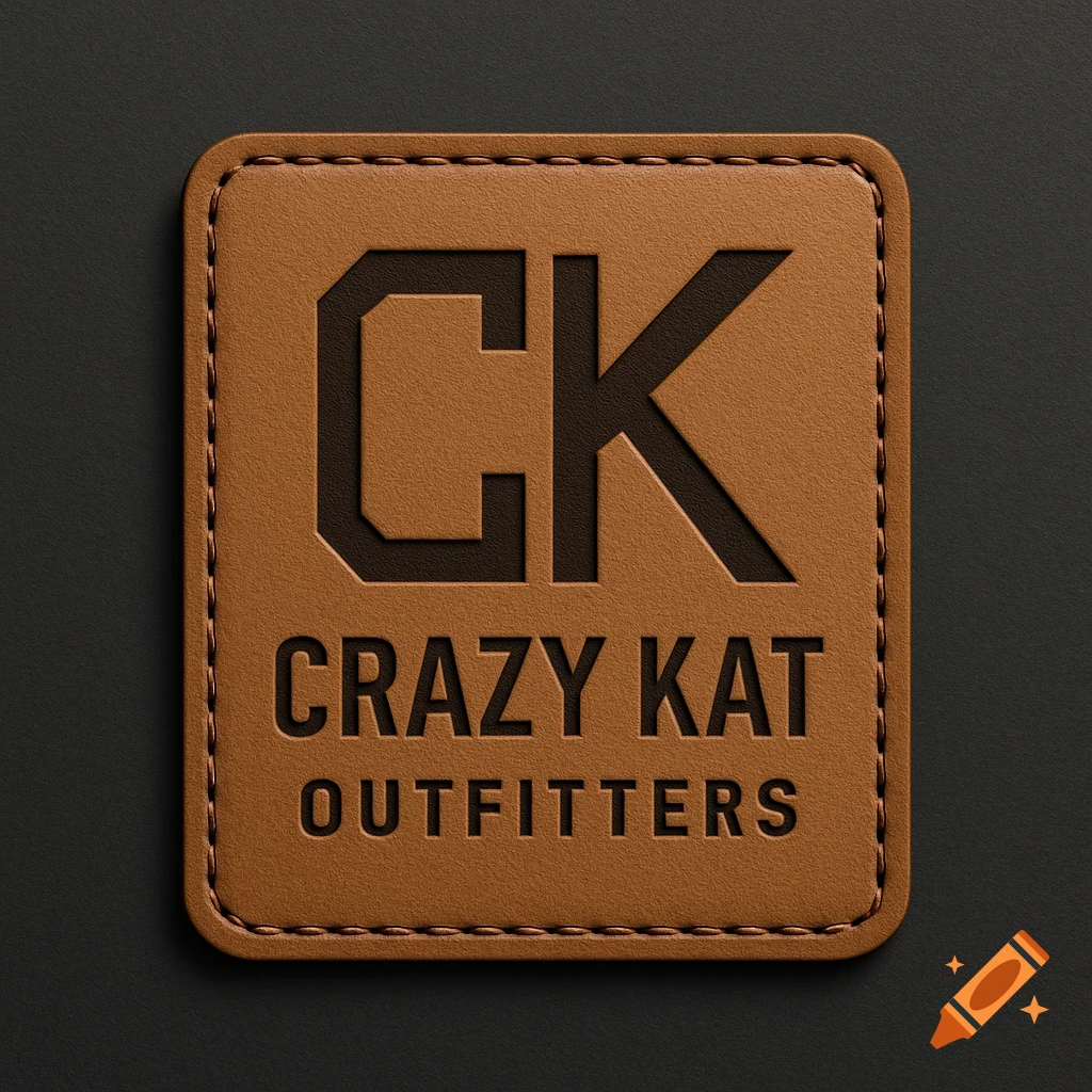 A brown leather patch with an embossed logo featuring the letters "CK ...