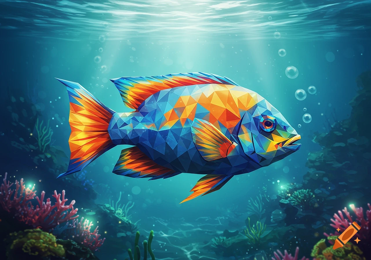 A large Mola mola swims amidst colorful coral and smaller fish in a ...