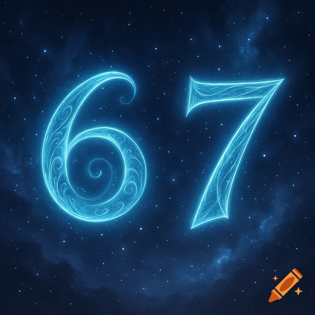 The number 67 in a bold, retro 70s font, set against an abstract ...