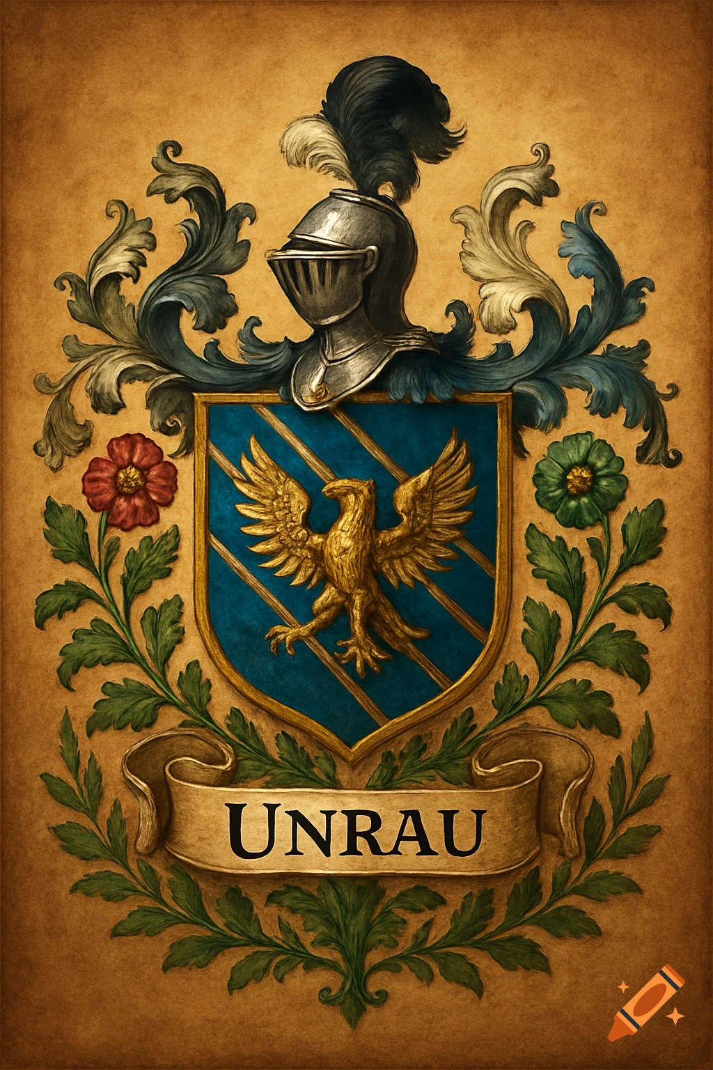 A heraldic coat of arms illustration featuring a red bull's head ...