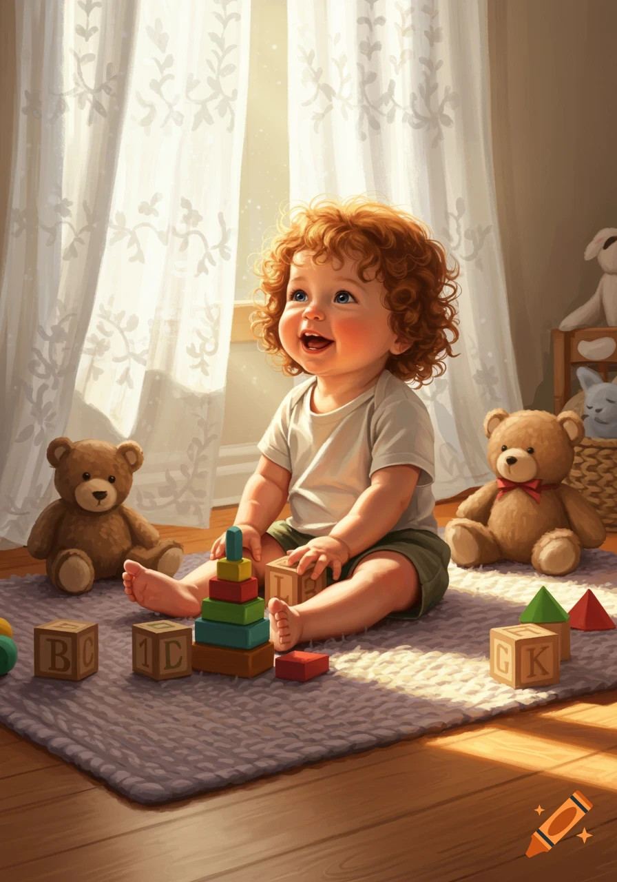 A cartoon dinosaur with large eyes peers over a floral bedspread at ...