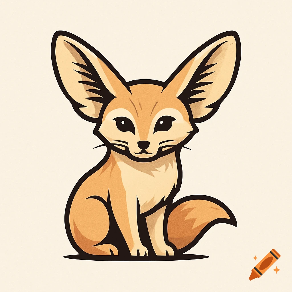 A stylized cartoon fennec fox with large ears sitting, designed as a ...