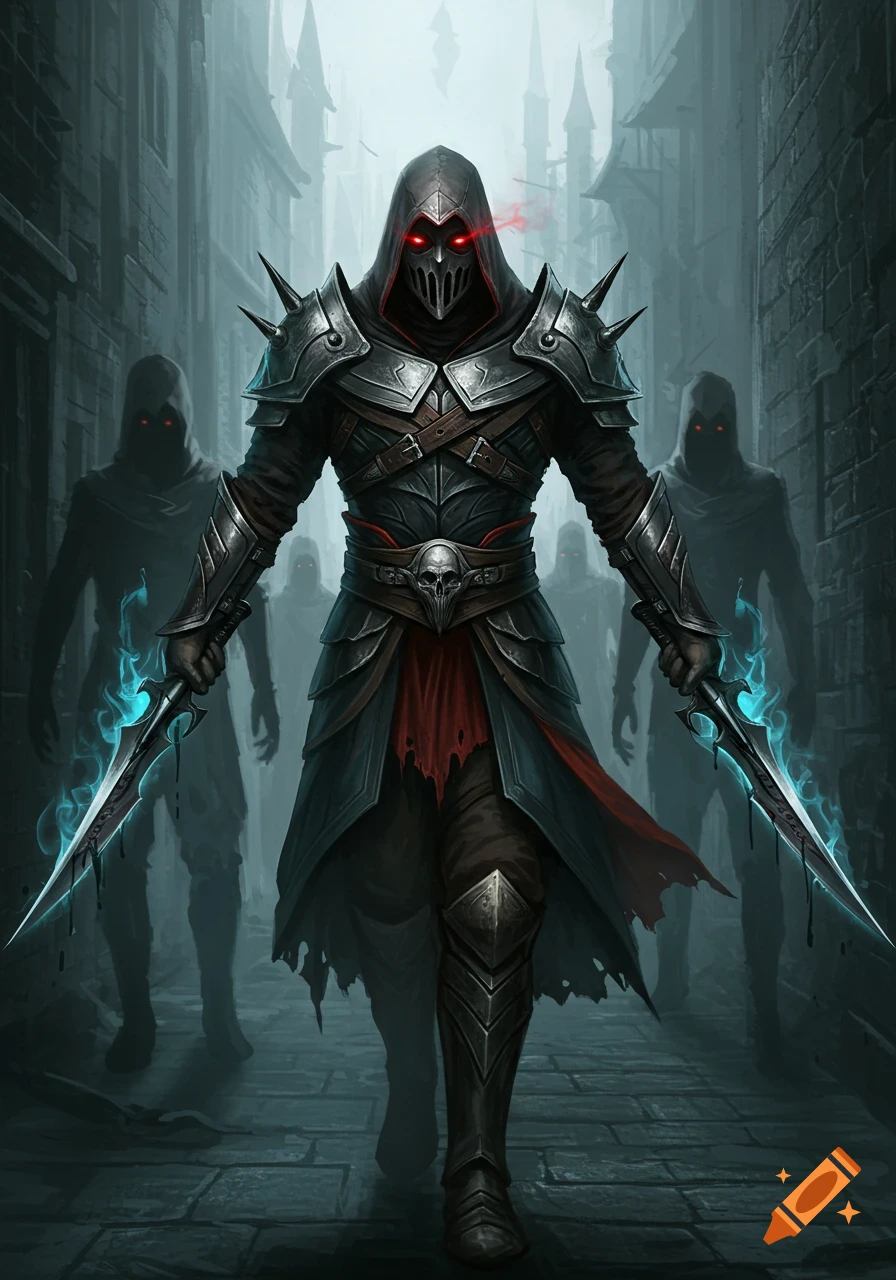 Bald warrior monk in ornate imperial Chinese armor, holding hook swords ...