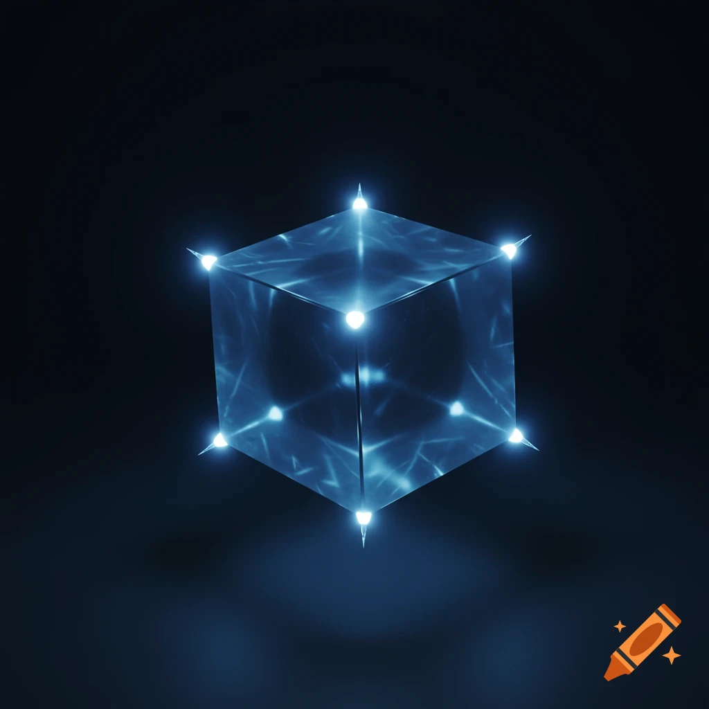 A glowing blue neon outline of a 3D cube with the letter N formed by ...