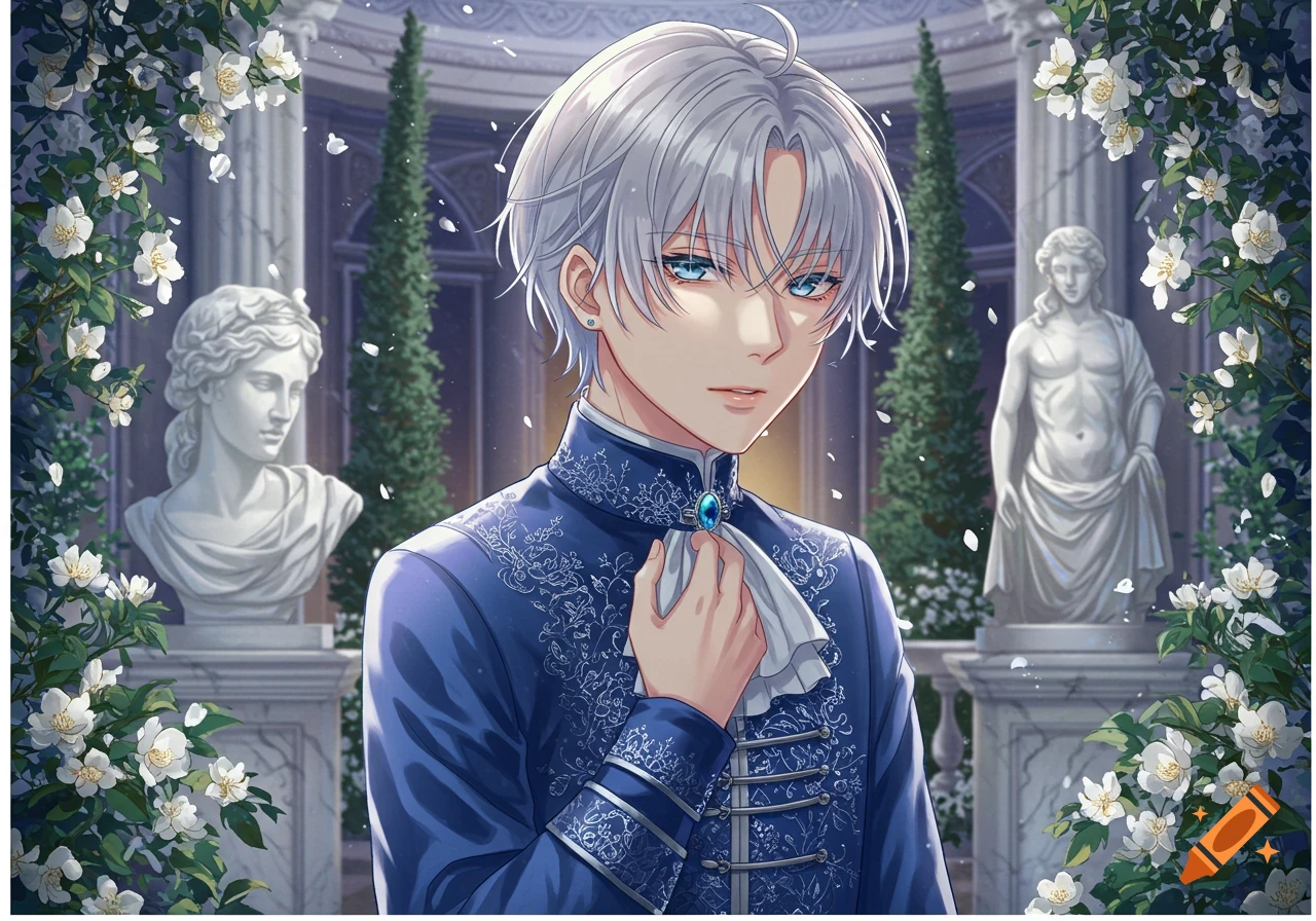 Anime wedding couple in a grand hall, groom in a red tuxedo and top hat ...