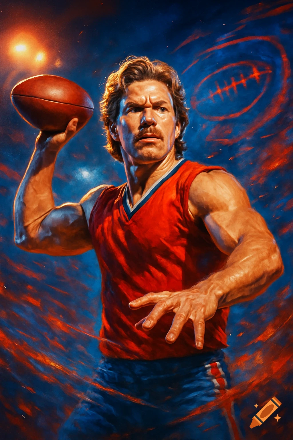 A team of male athletes in red and white jerseys run across a green ...