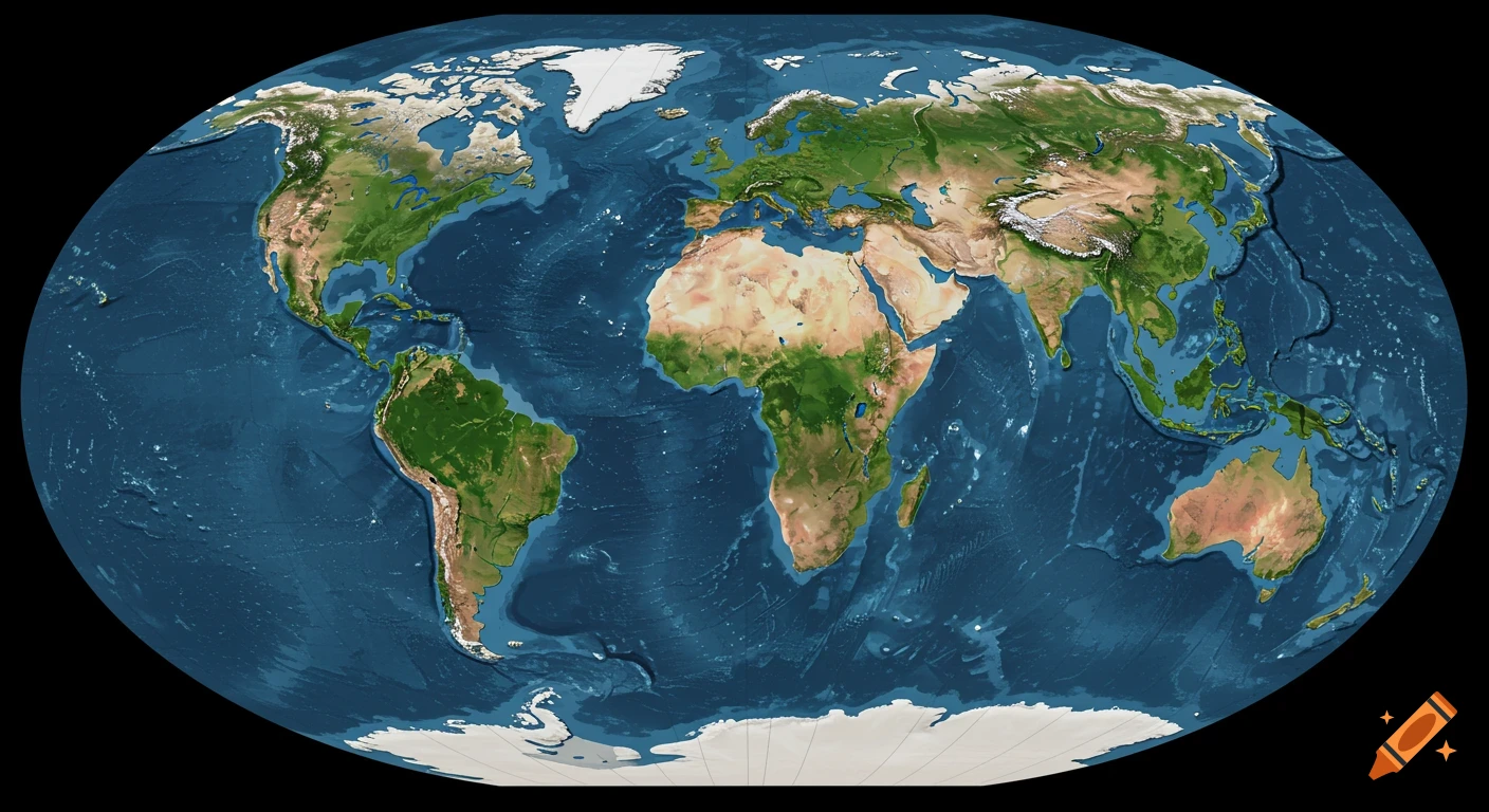 A flat vector style world map with Africa in bright colors and Eurasia ...