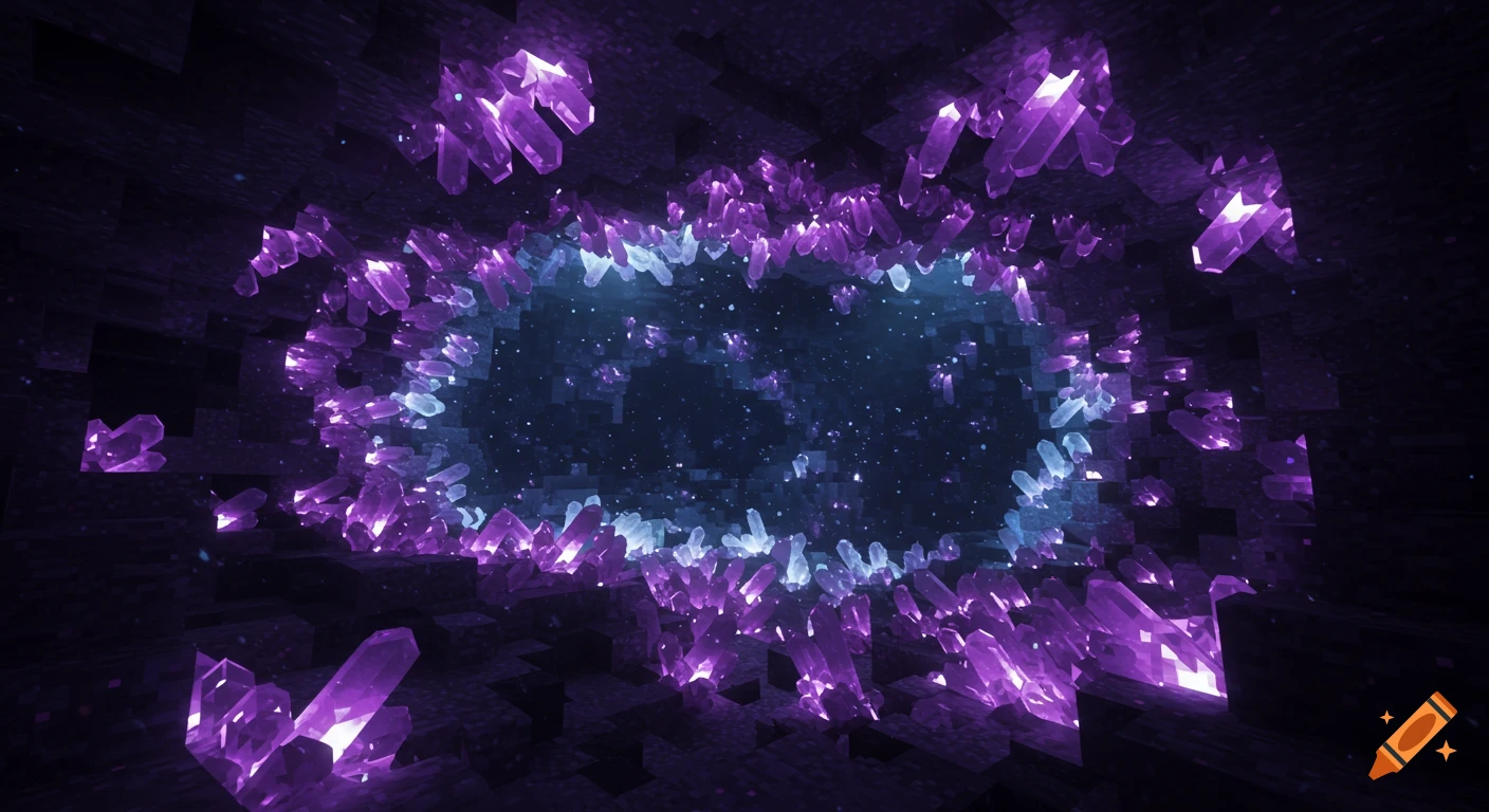 Purple and clear crystals float in a pale lavender mist with scattered ...