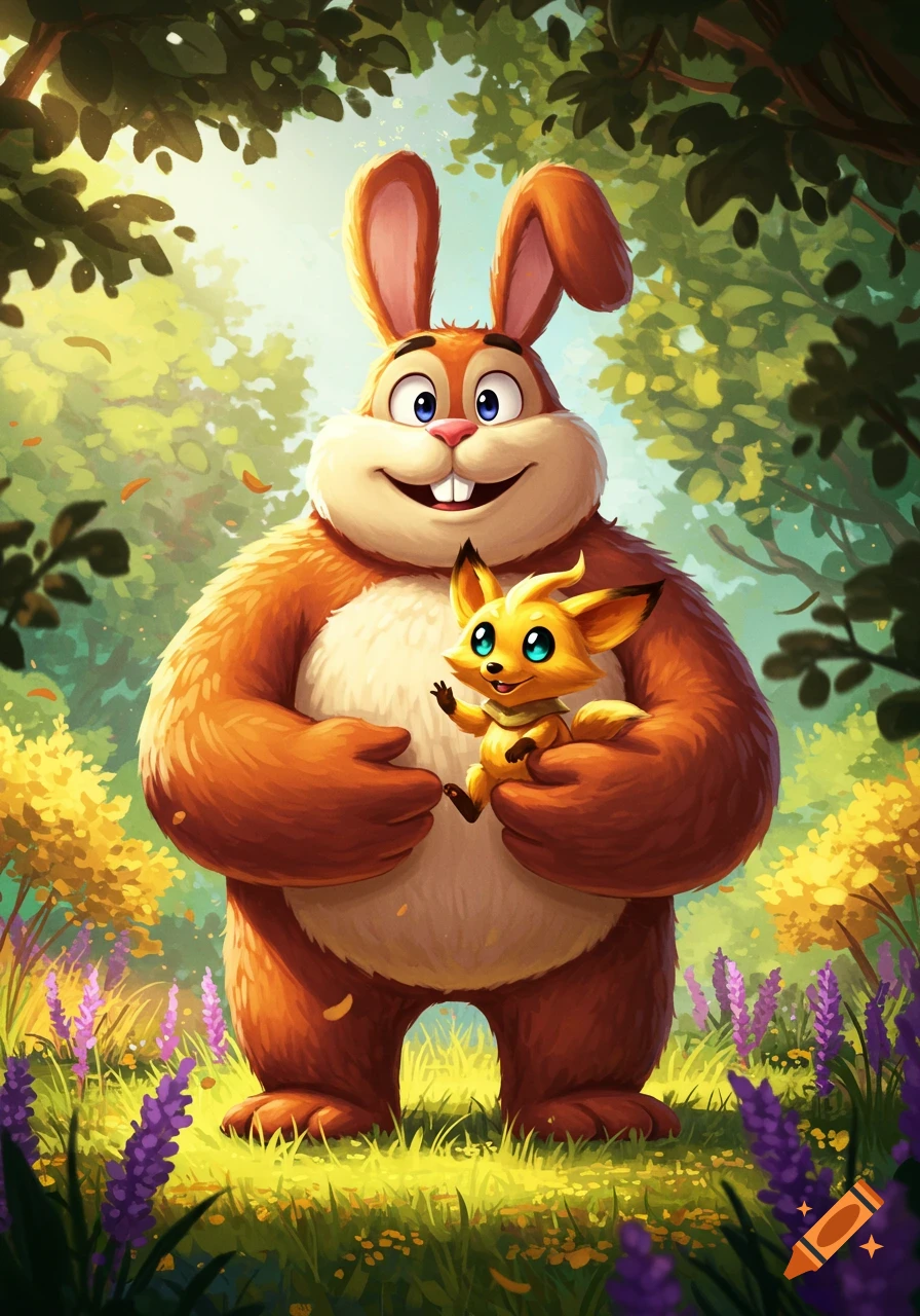 A cute, messy, cartoon squirrel in a diaper happily eats a chocolate ...