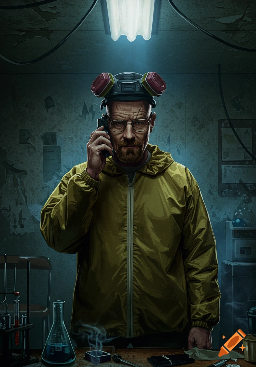 South Park style cartoon of Walter White from Breaking Bad against a ...