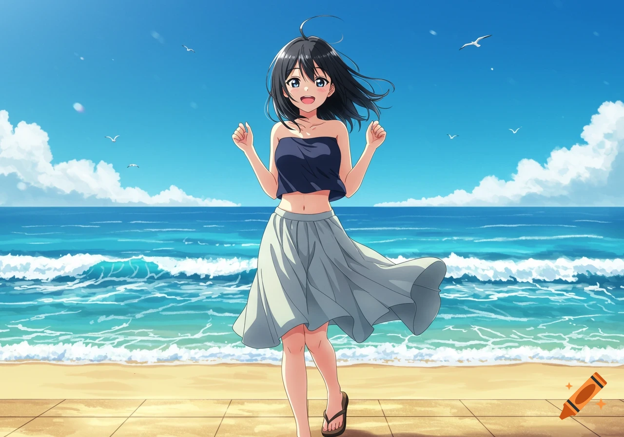 Two anime women in swimsuits underwater among coral and fish, one ...