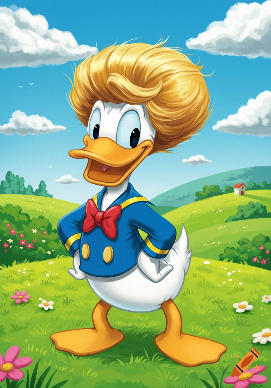 Scrooge McDuck in a red coat and top hat holds a racing helmet and cane ...