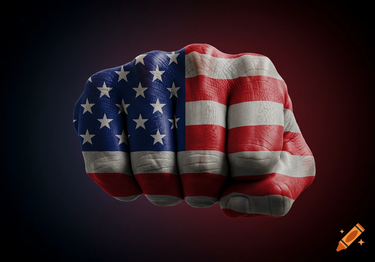 Stylized American flag banner with radiating stripes and stars on a ...