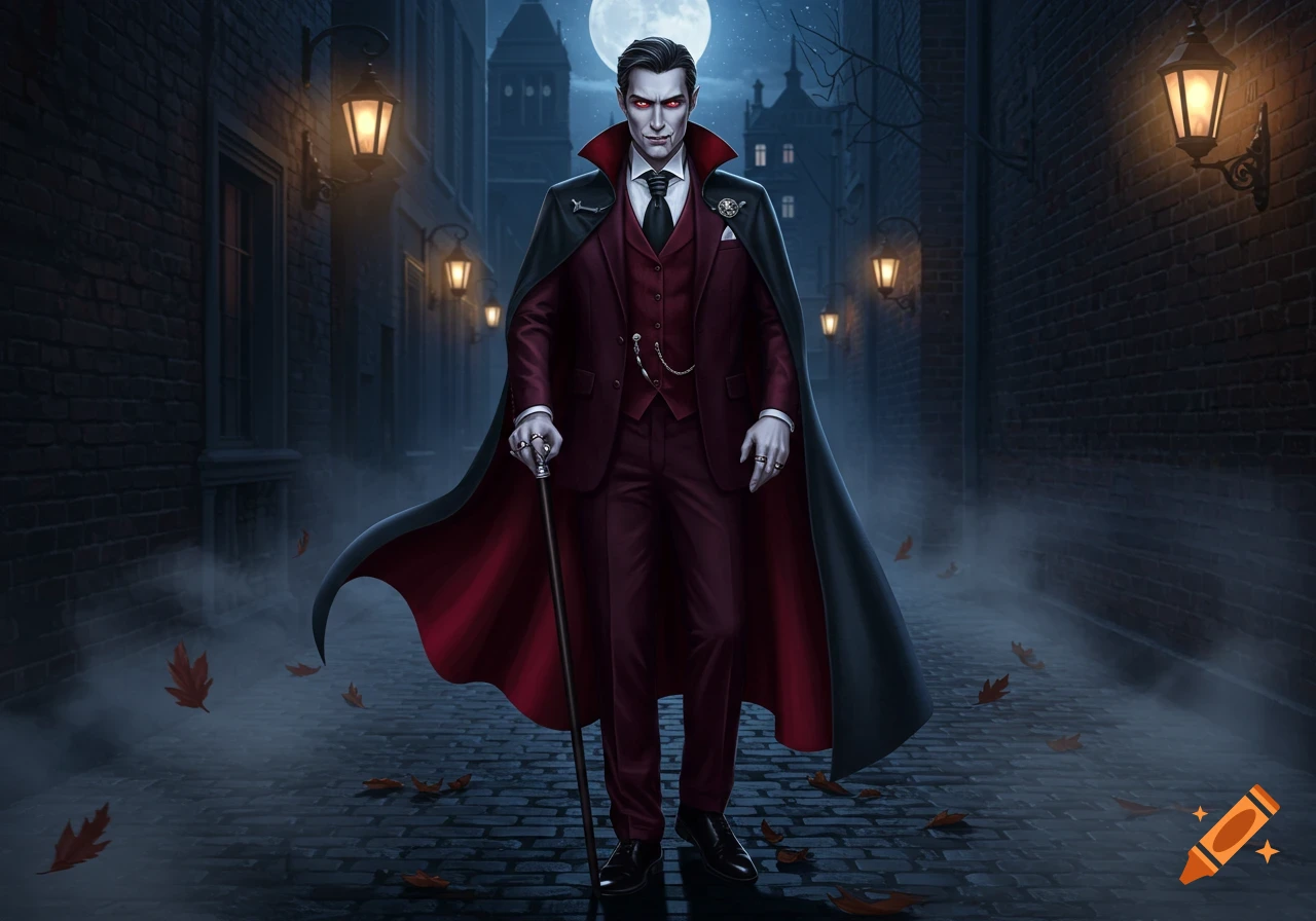 A man in a flowing red cape and suit sits on a toilet in a luxurious ...