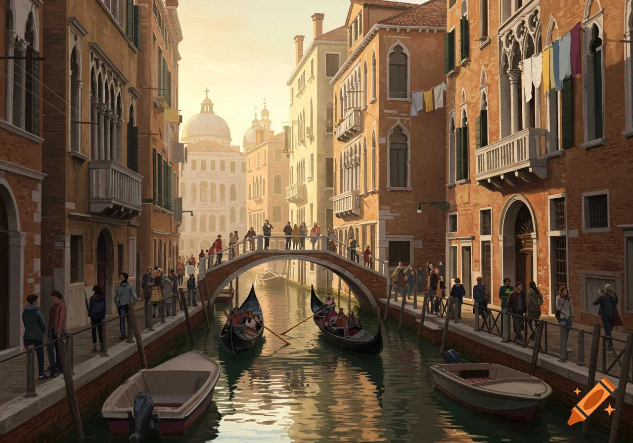 Engraved aluminum repouss é art depicting the Rialto Bridge over a ...