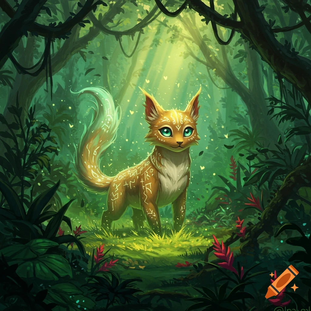 A cute, pink alien cat with large eyes and glowing spots stands on ...