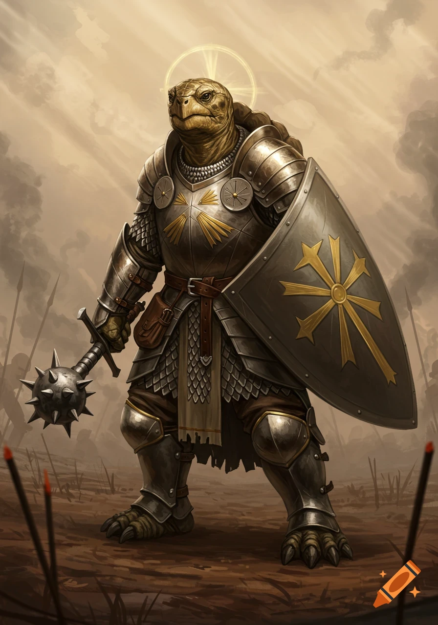 A line of minotaur-like figures with horns and hoods walk through a ...