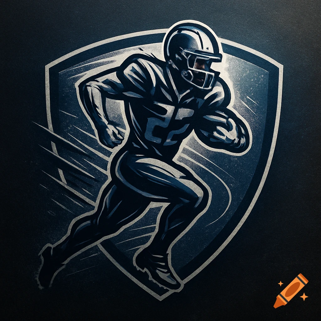 Sleek blue and silver logo with a fencing-mask-like oval, streaking ...