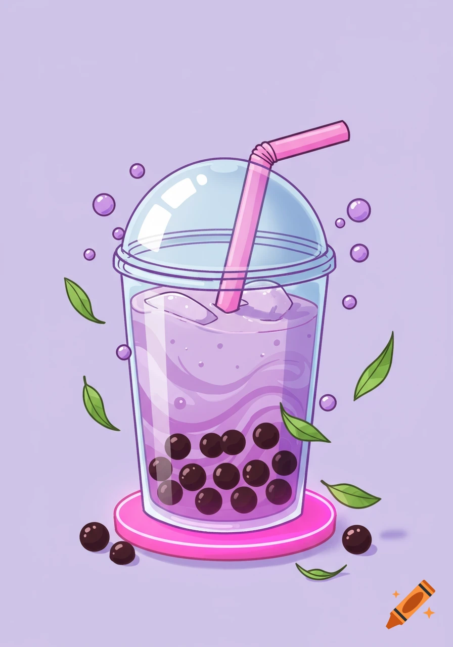 A cute, smiling bubble tea drink with boba pearls and a green straw ...
