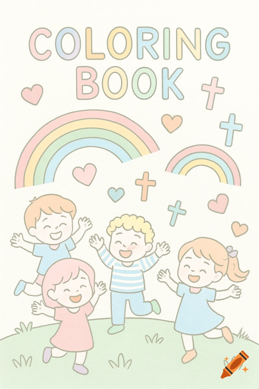 Cartoon coloring book cover with 'COLORING BOOK' text, cheerful ...