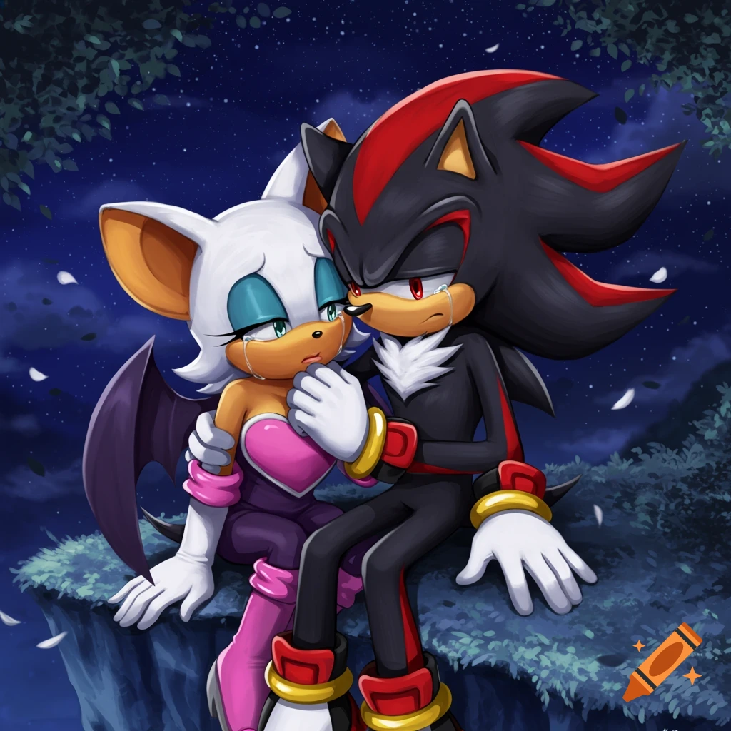 Rouge the Bat crying while being comforted by Shadow the Hedgehog under ...