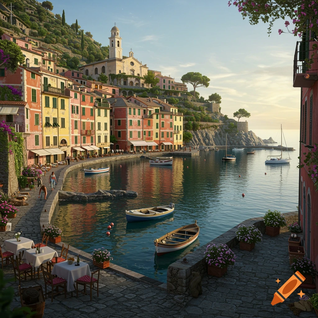 Photorealistic still life overlooking Venice canals featuring a Shih ...