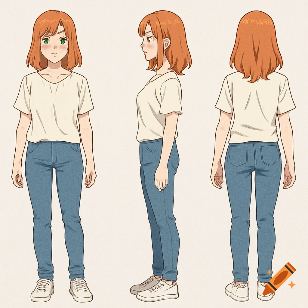 Anime-style line art of a female figure in T-pose, shown from front ...