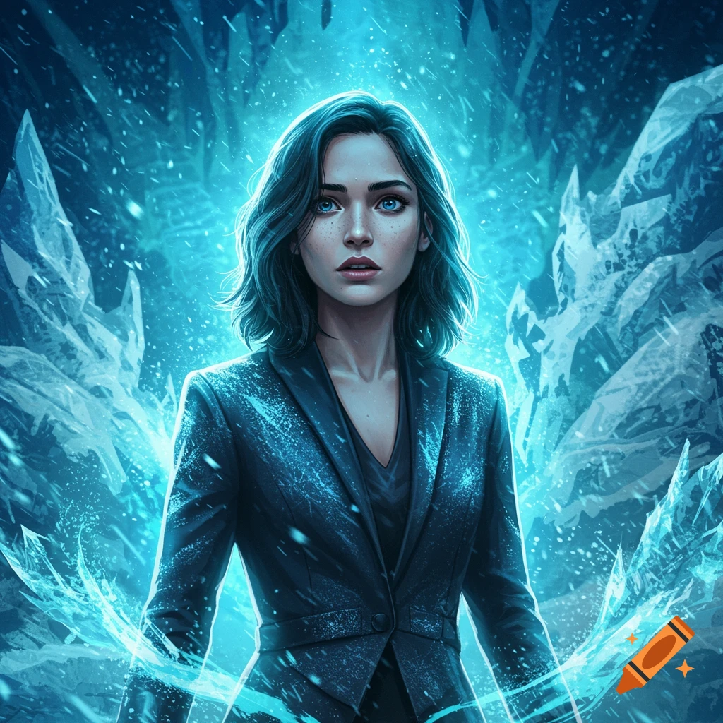 Elsa from Frozen in blue striped pajamas and barefoot, raising her hand ...