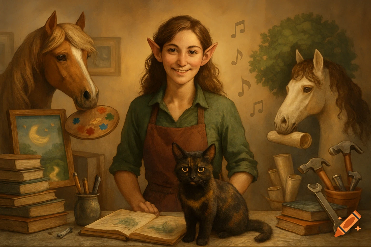 An elderly woman and a distinguished beaver play chess at a stone table ...