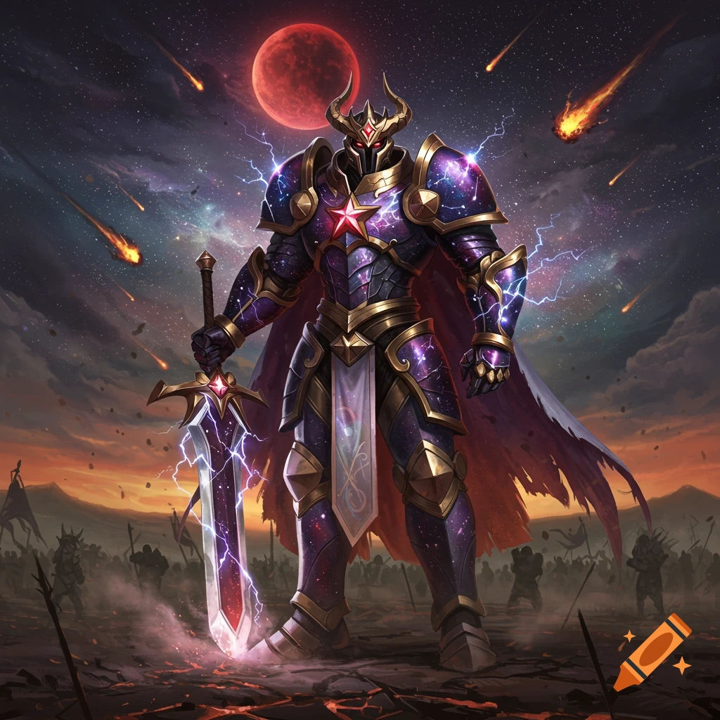 A powerful male character in ornate silver and gold fantasy armor ...