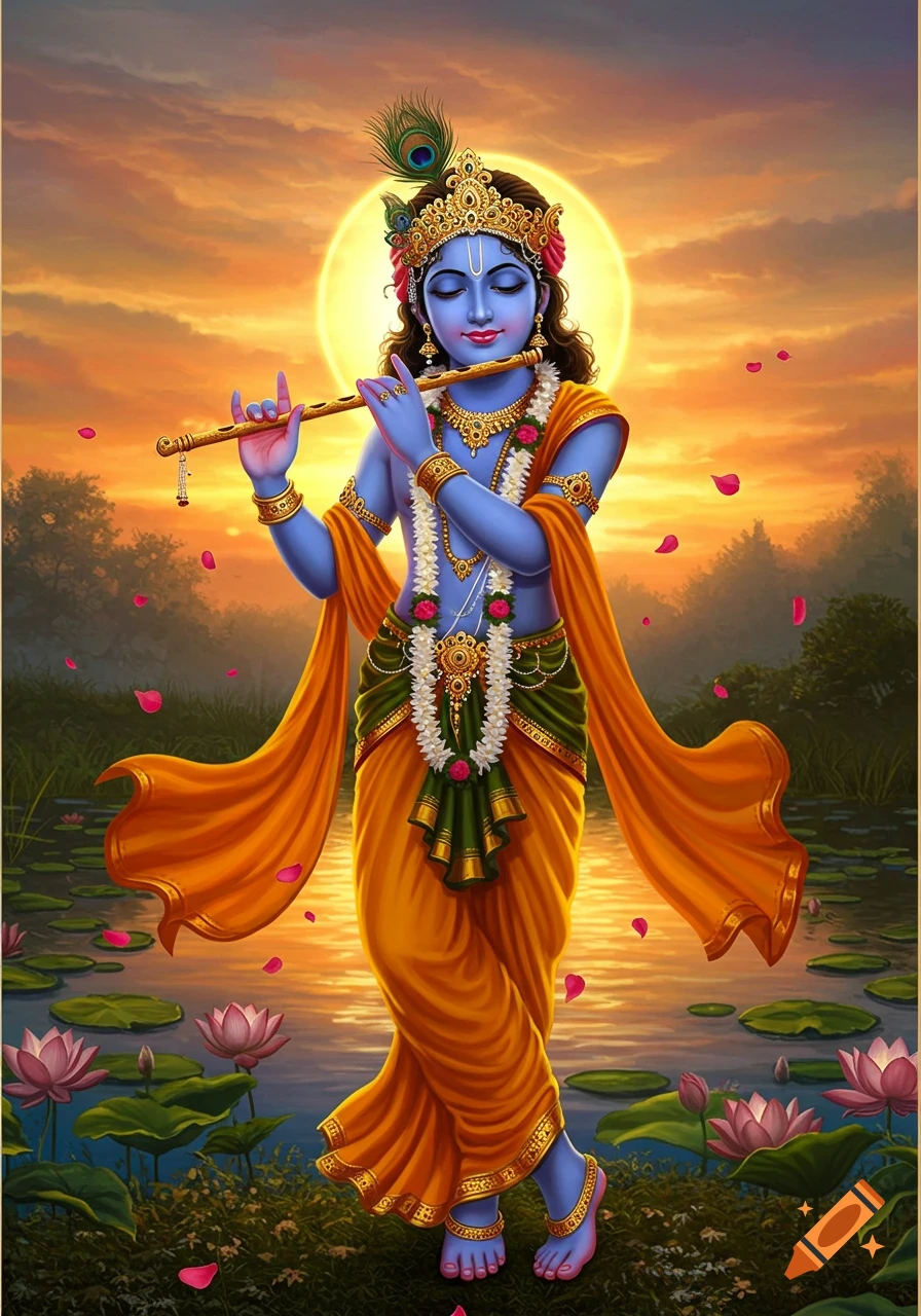 Vibrant depiction of Lord Muruga with four arms, holding a spear ...
