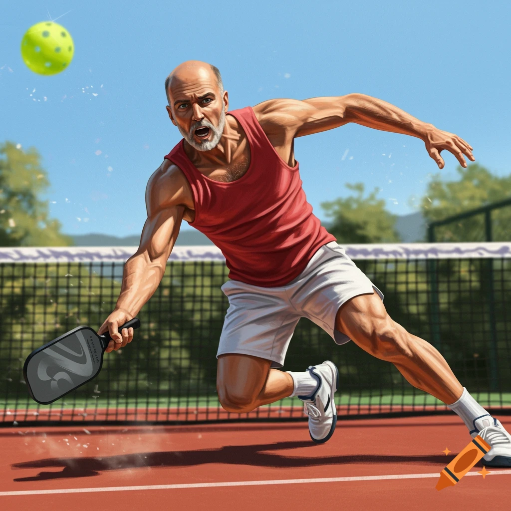 A black and white manga-style line drawing of a padel player, viewed ...