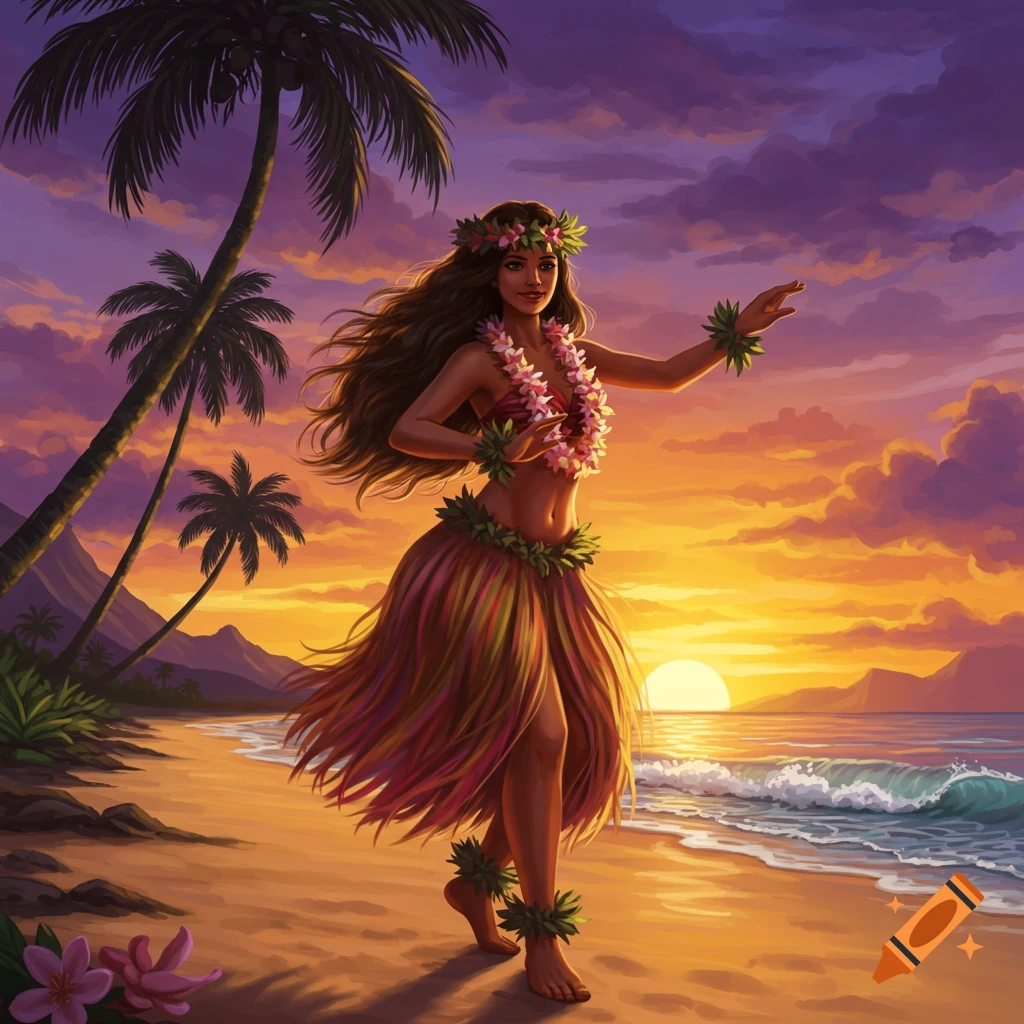 A cheerful man in a Christmas-themed Hawaiian shirt and grass skirt performs a hula dance with ...